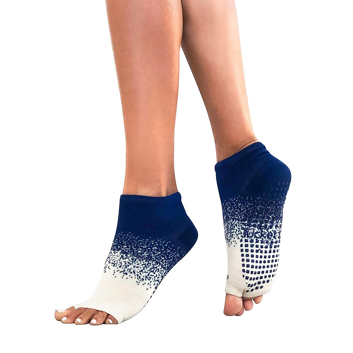 Tucketts Anklet Toeless Non-Slip Grip Socks - Anti Skid Yoga, Barre, Pilates, Home & Leisure, Pedicure - L/XL - 1 pair Blue Effervescent Large