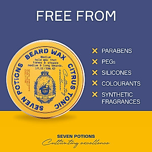 SEVEN POTIONS Natural Beard Styling Wax for Medium Hold - 1 oz, Shapes and Nourishes Without Stiffness (Woodland Harmony)