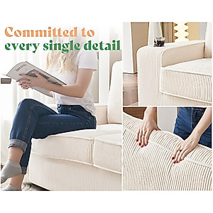 VanAcc 89 Inch Convertible Couch, L Shape Couch with USB Charging Port & Cup Holders- L Shape Sofa with Storage Chaise, Comfy Sofa for Living Room (Beige Corduroy)