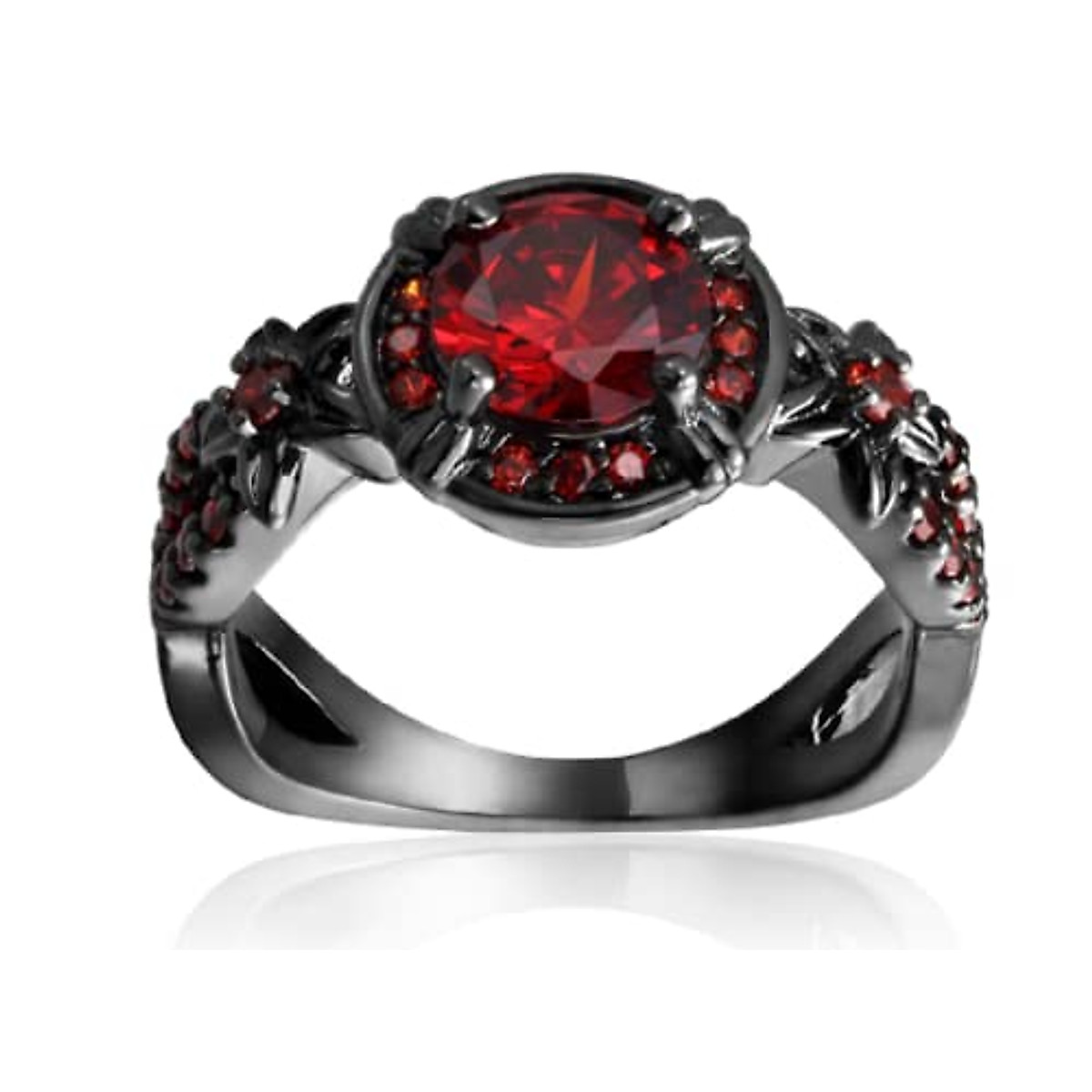 Flower Shiny Red Ruby Wedding Ring Black Gold Promise Jewelry Size5-11 US (5)