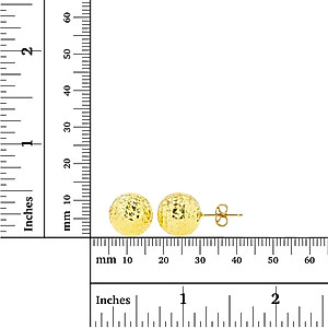 Solid 14K Yellow Gold Diamond Cut Ball Stud Earrings With 14K Gold Backs, 12mm