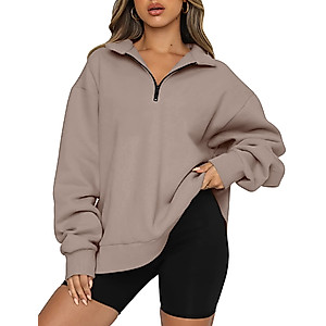 Trendy Queen Womens Oversized Half Zip Cropped Pullover Sweatshirts Fleece Jackets Quarter Zip Sweaters Hoodies Fall Clothes Outfits 2024