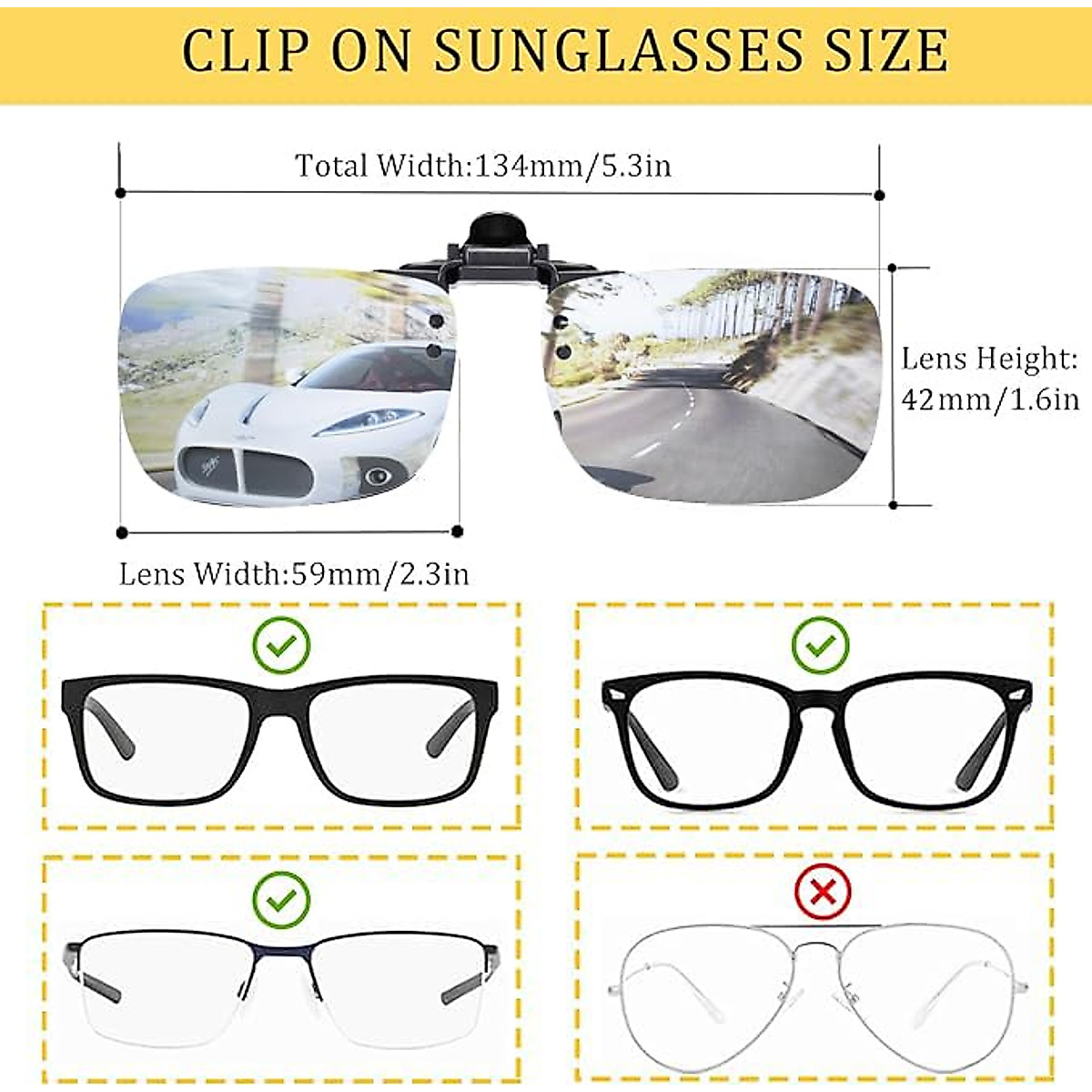 FRAZALA Polarized Clip-on Sunglasses with Flip Up Function Anti-Glare UV 400 Driving Glasses Clip-on for Prescription Glasses (Silver)