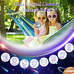 USHINING Kids Camera Instant Print, Selfie Digital Camera for Boys Girls Aged 3-12,1080P Kids Video Camera with 2.4" Screen, 32GB SD Card,Color Pens,Print Papers and Lanyard (Blue)