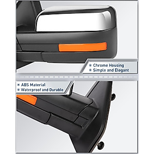 ECCPP Tow Mirrors Towing Mirrors Compatible with 2004-2014 for Ford for F150 1997-1999 for Ford for F-250 with Left Right Side Power Control Heat Turn Signal Puddle Light with Chrome Housing