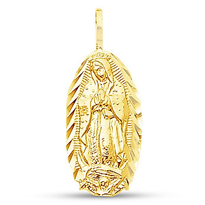 Small 14K Yellow Gold Diamond-Cut Religious Our Lady Of Guadalupe Virgin Mary Pendant Miracle Medal Charm (17x9 mm) (3/4" height) - Jewelry Gifts For Women Wife Mom Gifts For Men Husband Dad