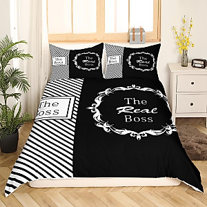 The Boss The Real Boss Couple Bedding Set Full Ultra Soft Adult Couple Duvet Cover 3 Pieces Romantic Simple Style Couple Bedspread with Zipper Ties with 1 Duvet Cover + 2 Pillowcases, No Comforter