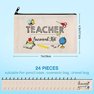 24 Pcs Teacher Appreciation Gift Makeup Bags Teacher Survival Kit Cosmetic Bags Canvas Zipper Pouch Travel Toiletry Case (7.1 x 4.3 Inch) Multicolor