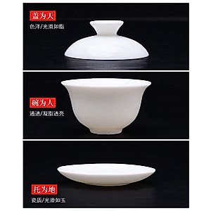 Gaiwan White Glaze Porcelain Teacup kung Fu Tea Service Set for Home Office Decoration (100ml)