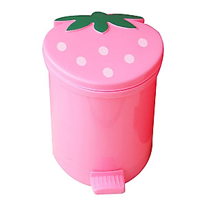 NUOBESTY Strawberry Trash Can Desk Trash Can with Lid Plastic Mini Garbage Can for Desktop Kitchen(Pink)