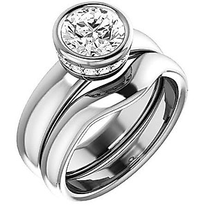 JEWELERYN 3 CT Round Colorless Moissanite Engagement Ring for Women/Her, Wedding Bridal Rings Set, Eternity Sterling Silver Solid Gold Diamond Solitaire Bezel Set for Her (7.5)