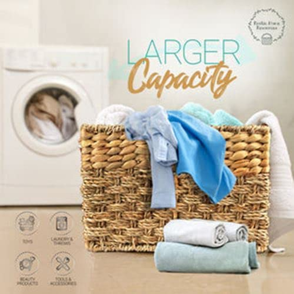 Large Wicker Storage Basket, Seagrass Basket, Water Hyacinth Storage Baskets for Organizing Bathroom, Bedroom, Living Room & Towels…