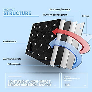 Art3d 10-Sheet Peel and Stick Backsplash Metal Mosaic Tiles for Kitchen Wall Decor, Stick on Aluminum Composite Tiles Stikers, Black Windmill Puzzle Glass Mixed