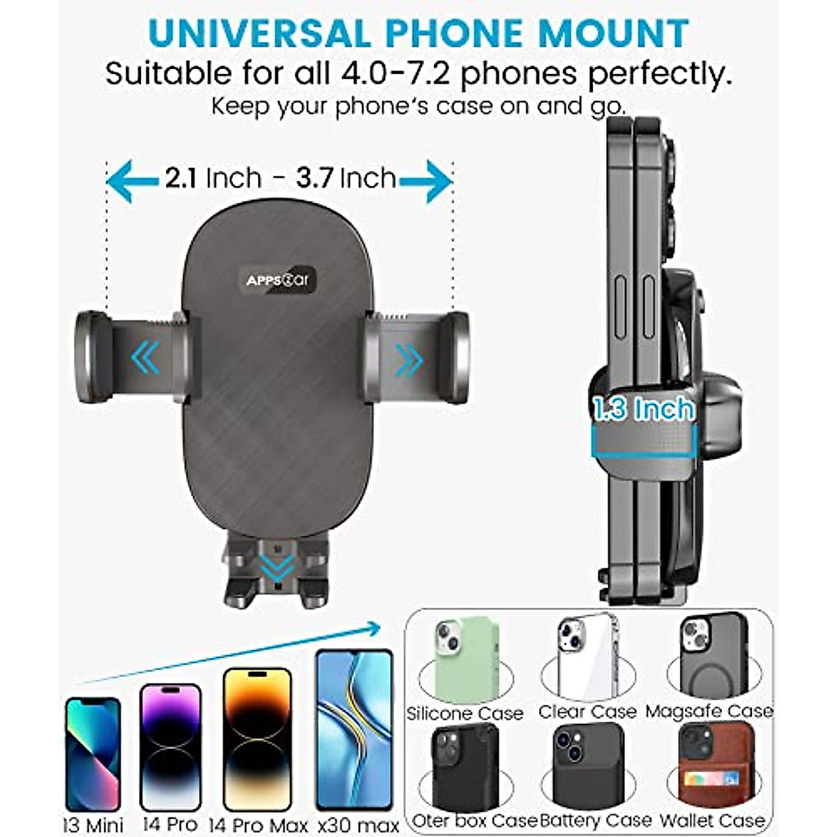 APPS2Car Phone Mount for Car Cup [Upgraded Version], Multi-Pivots Transmission Shaft Long Arm Cup Holder Phone Mount Solid Phone Holder Car Truck Compatible with All Phones iPhone Thick Case Friendly