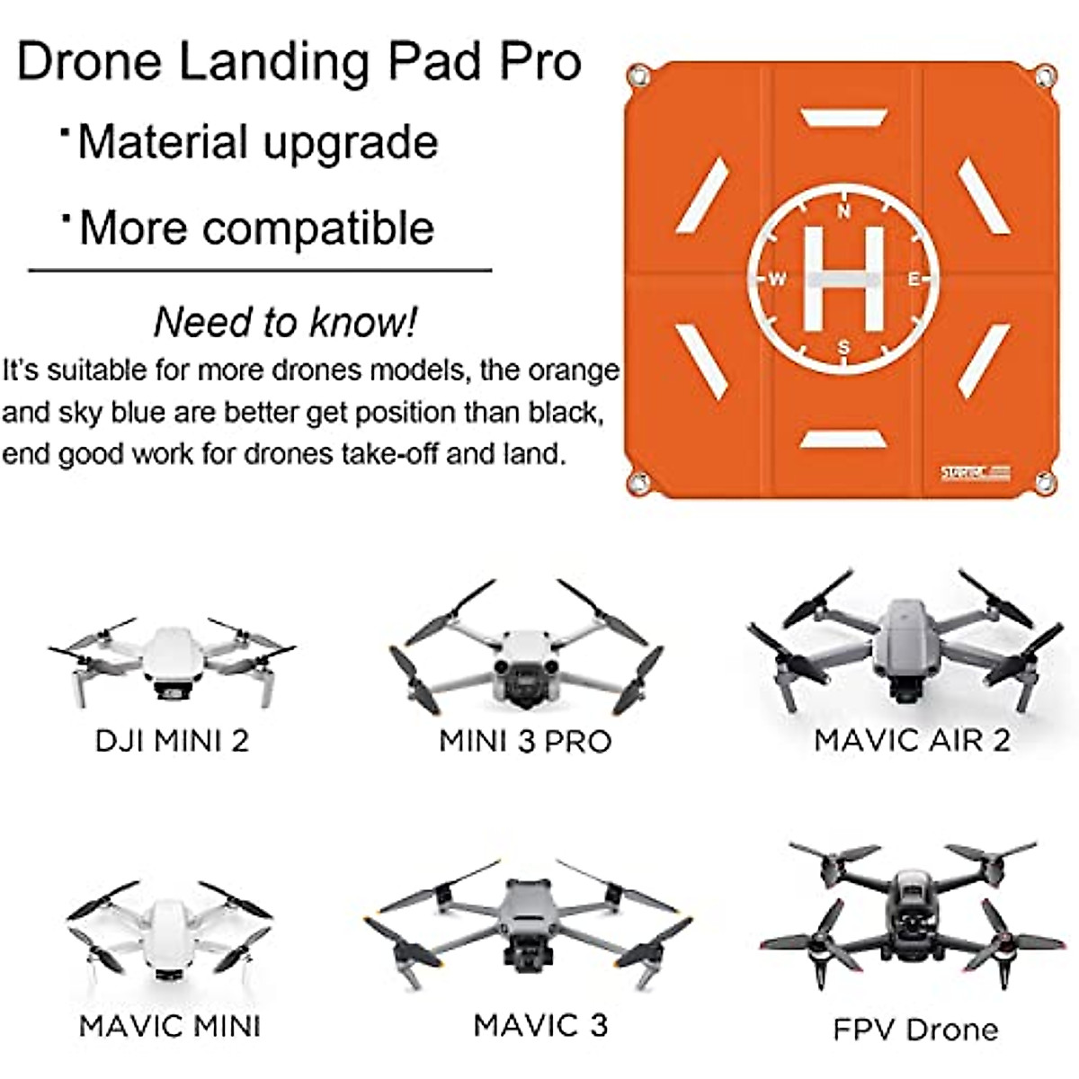 STARTRC Drone Landing Pad Pro, Universal Waterproof Portable Fast-Foldable Helipad for DJI Mini 2 SE/Air 2S/Mini 2/Mini 3 Pro/Mavic 3/Mavic 2/Holy Stone/FPV Drone/DJI Avata/RC Quadcopters (20-inch)