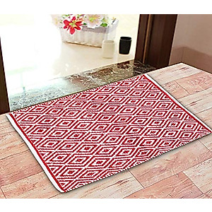 Ramanta Home 100% Cotton Diamond Rug 21x34 Hand Woven Reversible Washable Rug - Red,Farmhouse Bathroom Rugs,Entry Rugs,Rugs for Living Room,Rag Rug,Kitchen Rug Cotton,Machine Washable Rug,Woven Rug