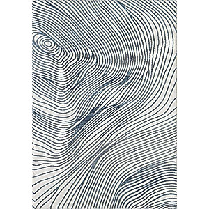 Abani Rugs Contemporary Wave Print 4' x 6' Rectangle Area Rug, Vista Collection - Modern Blue & White Turkish Accent Rug