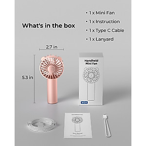 Mini Fan, Portable Fan with 3 Speeds for 2000mAh Battery USB-C Rechargeable, 3-Speed Quiet Operation, Stylish Handheld Fan for Outdoors & Travel