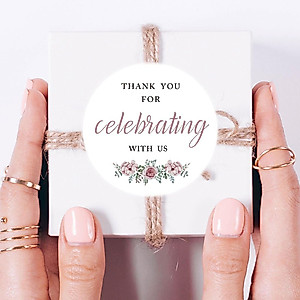 40-pack 2" white floral thank you for celebrating with us label stickers, thank you sticker labels
