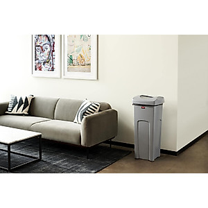 Rubbermaid Commercial Products Untouchable Square Trash/Garbage Container with Lid, 23-Gallon, Gray, Wastebasket for Outdoor/Restaurant/School/Kitchen