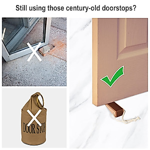 WEYON Wooden Door Stopper for Bottom of Door, with Antiskid Silicone Band and Hanging Rope, Fitting for Door Gap Under 2 Inches, 2 Pack Brown.