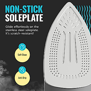 Pursteam World's Best Steamers Steam Iron for Clothes 1700W with Self-Cleaning Nonstick Stainless Steel Soleplate, Auto Shutoff, Anti-Drip