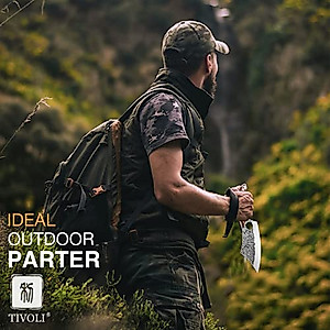 TIVOLI Viking Meat Cleaver Knife with Sheath, Hand-Forged Carbon Steel Full Tang Cooking Knife, Caveman Viking Butcher Knife for Kitchen Outdoor Camping BBQ