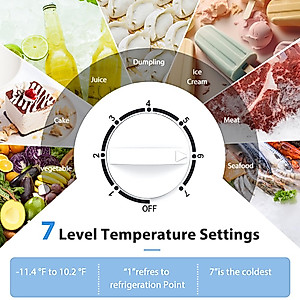 Chest Freezer, Small Deep Freezers Top Door with Removable Basket, 7 Temperature Control Energy Saving, Compact Freezer for Home Kitchen Office Dorm Apartment Indoor Use, White