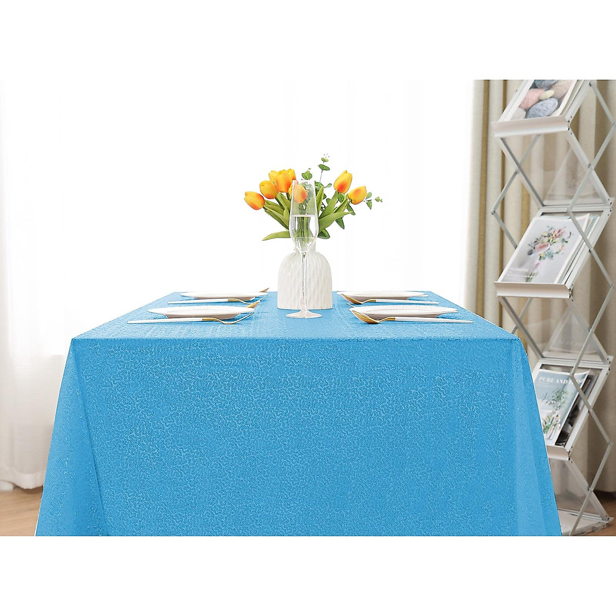 Jevix Rectangle Sequin Tablecloth 50x80 Inch Glitter Table Linen for Birthday Party Wedding Baby Shower Table Holiday Banquet Decoration,Champagne