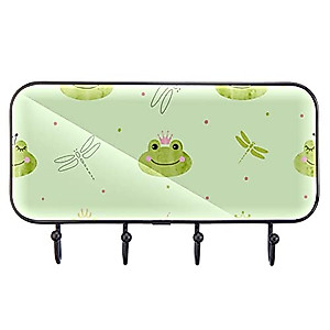 Princess Frog Crown Dragonfly Light Green Personalized Adhesive Hooks Towel Hooks Wall Hooks for Kitchen Bathroom