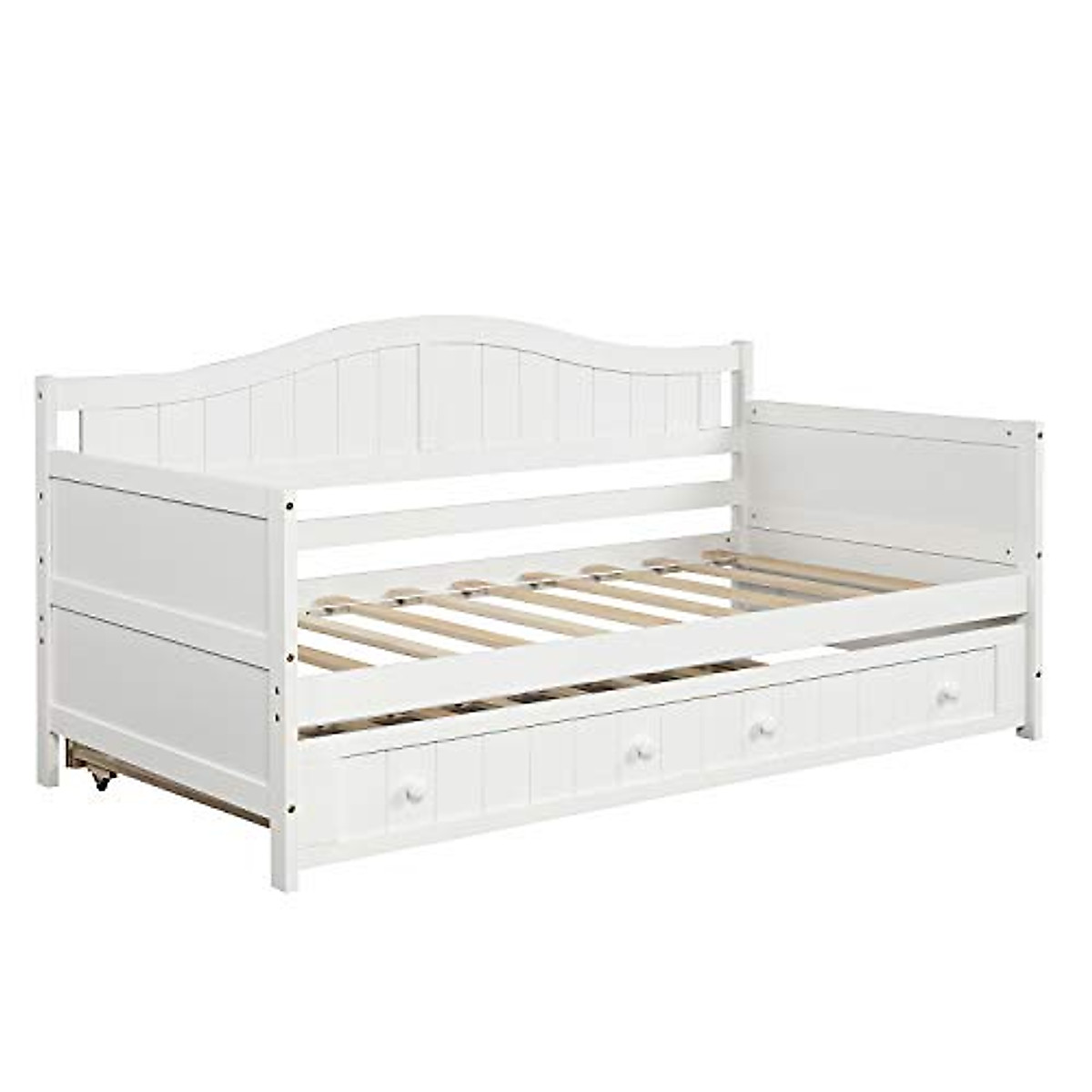 Lifeand Twin Wooden Daybed with Trundle Bed, Sofa Bed for Bedroom Living Room,White