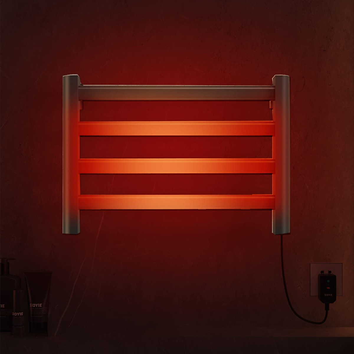 Boyuan Heated Towel Rack, Constant Temperature 55°C, 4-Bar Towel Warmer Rack Wall Mounted Hot Towel Rack Aluminum Alloy 82W Electric Towel Drying Rack Plug-in Towel Warmers for Bathroom Kitchen,Black