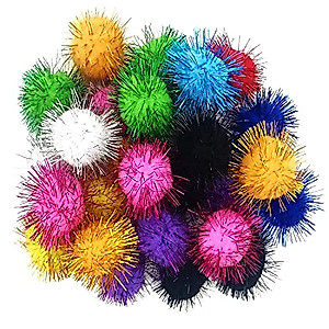 MYYZMY 24 Pcs Cat Balls Toys, 1.8 Inch Sparkle Balls, Tinsel Glitter Pom Pom Balls Cat's Favorite Toys, Random Color