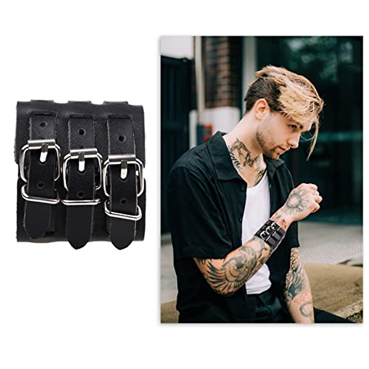 Eco-Fused Cosplay Punk Gothic Medieval Leather Wristband - Vintage, Viking, Steampunk, Rock Cuff Bangle - Unisex Bracelet - For Men and Women