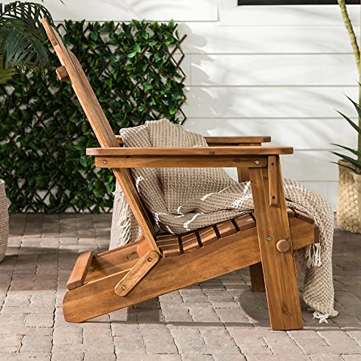 Walker Edison Outdoor Patio Wood Adirondack Foldable Chair All Weather Backyard Conversation Garden Poolside Balcony, Set of 1, Brown
