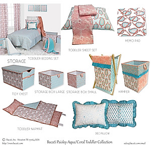 Bacati Sophia Paisley Fabric Memory/Memo Photo Bulletin Board, Coral/Aqua