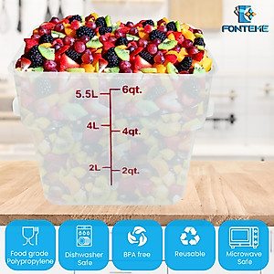 Fonteme Polypropylene Square Food Storage Container - 6 Qt | Translucent Plastic Food Container with Red Lid & Easy-to-Read Measurements | BPA-Free and Dishwasher Safe | Keeps Food Fresh and Safe