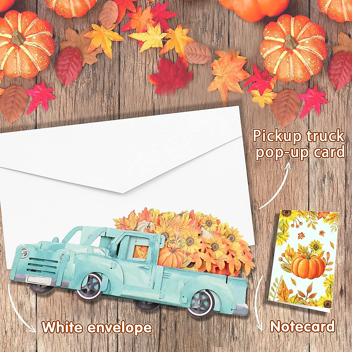 Yaaaaasss! Fall Pop Up Greeting Card 3D Pumpkins and Maple Autumn Leaves with Pickup Truck Card for Mom Wife Teachers Gift for Anniversary Birthday Appreciation Thankful Card