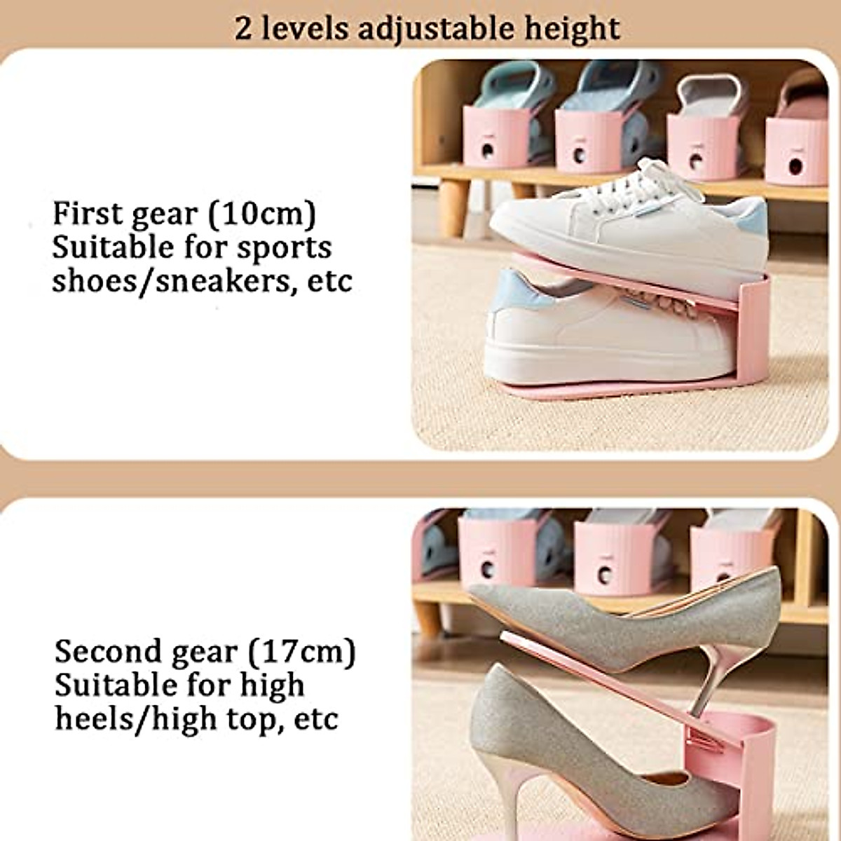 ESAAH Shoe Slots Organizer, Thickening Hollow Shoe Rack Adjustable Shoe Stacker Space Saver,Double Deck Shoe Rack Holder for Closet Organization,Pink (Color : Pink)