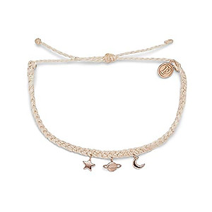Pura Vida Rose Gold Cosmic Charms Bracelet - 100% Waterproof, Adjustable Band - Brand Charm, Vanilla