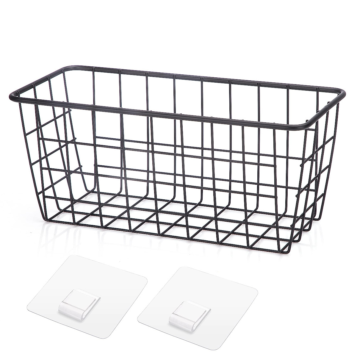 Hanging Kitchen Baskets Adhesive Sturdy Wire Storage Baskets with Kitchen Food Pantry Bathroom Shelf Storage No Drilling Wall Mounted,Black,4 Pack