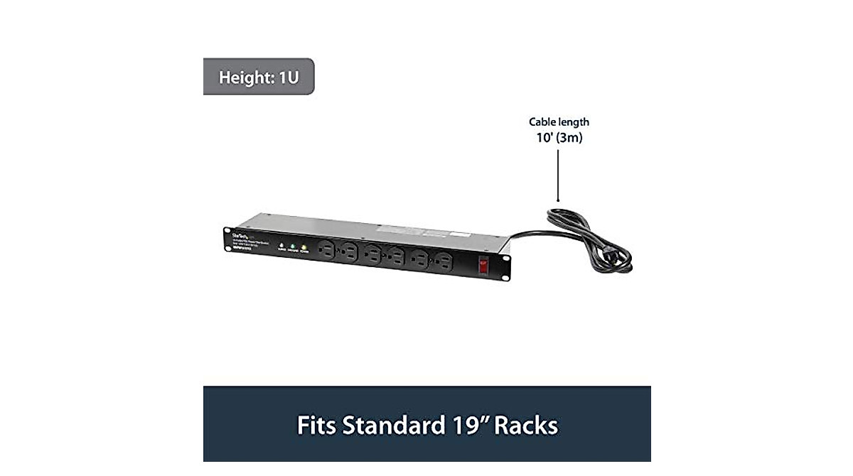 StarTech.com 16 Outlet Horizontal 1U Rack Mount PDU Power Strip for Network Server Racks - Surge ...