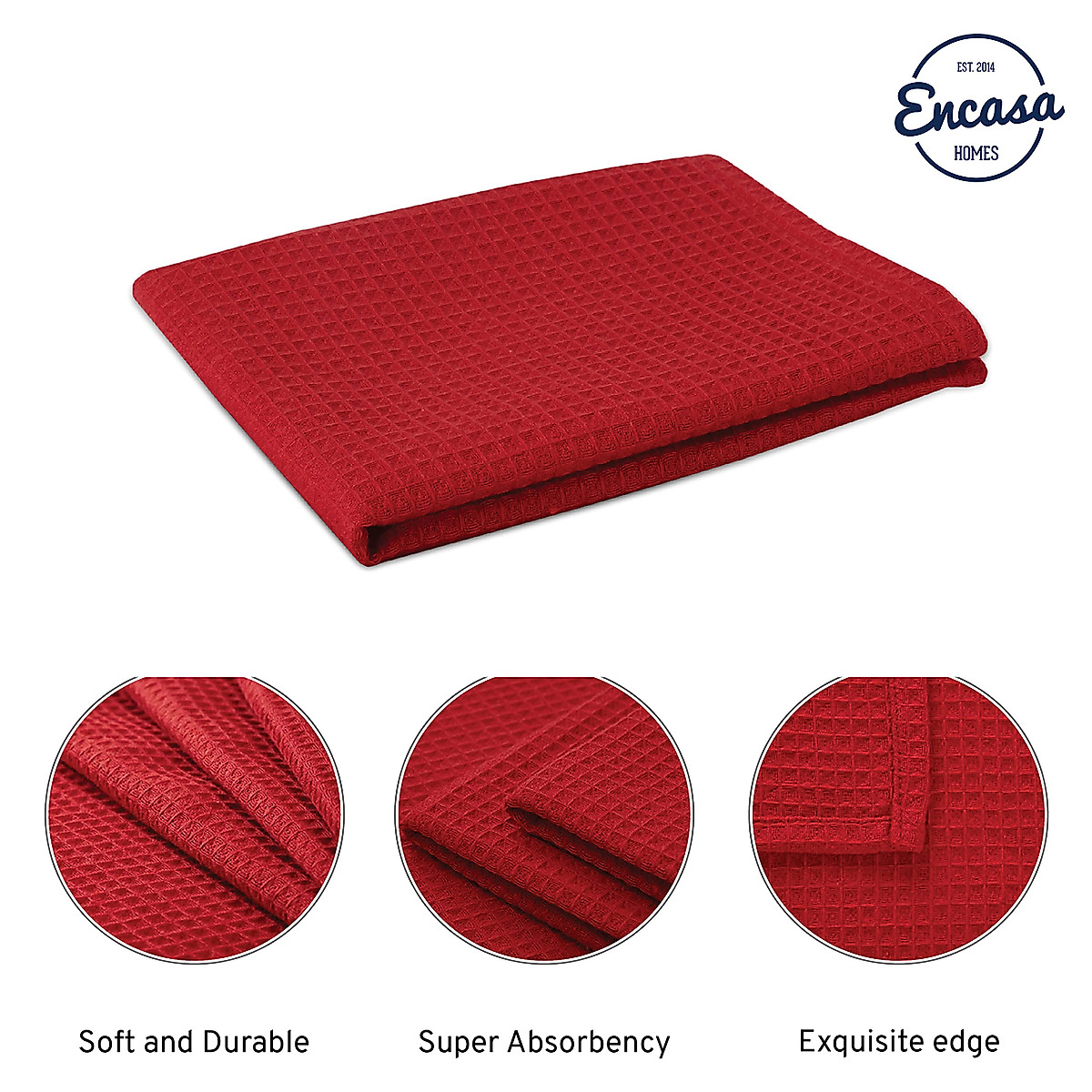 Encasa Homes Anti-Odour Waffle Kitchen Dish Towels, 18 x 28 inch (4 Pc Set) Highly Absorbent, Tea Towels for Cleaning & Quick Drying, Eco-Friendly Cotton - Red
