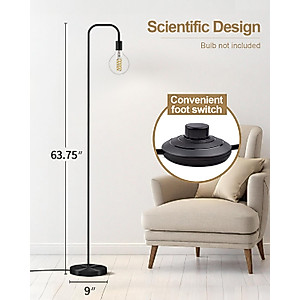 Oneach Black Floor Lamp 63.75" Industrial Floor Lamp, On/Off Footswitch,Modern Floor Lamp for Living Room Bedroom Reading Office Metal Minimalist Standing Lamp Tall Pole Lamps