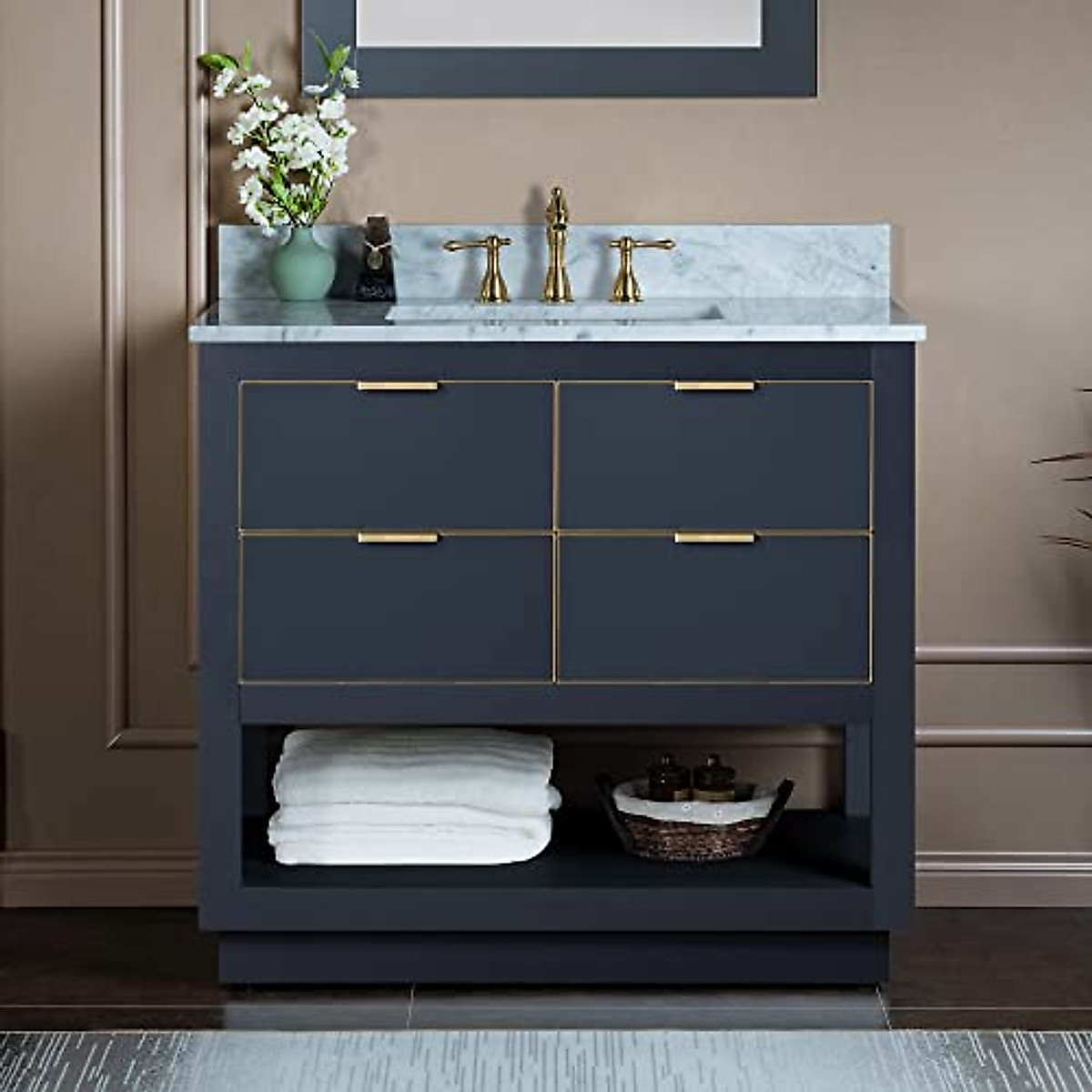 Woodbridge Venice-3621-Grey-G+ CAVT3722-8 Vanity with top, 37"x22", Grey with Gold Trim