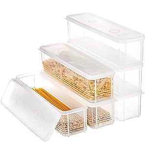 ZENFUN Set of 6 Pasta Storage Containers with Lid, Airtight Spaghetti Noodle Holder Rectangular Chopstick Storage Box Sealed Noodle Canisters for Refrigerator, Kitchen Pantry, 3 x 12 x 3 Inches