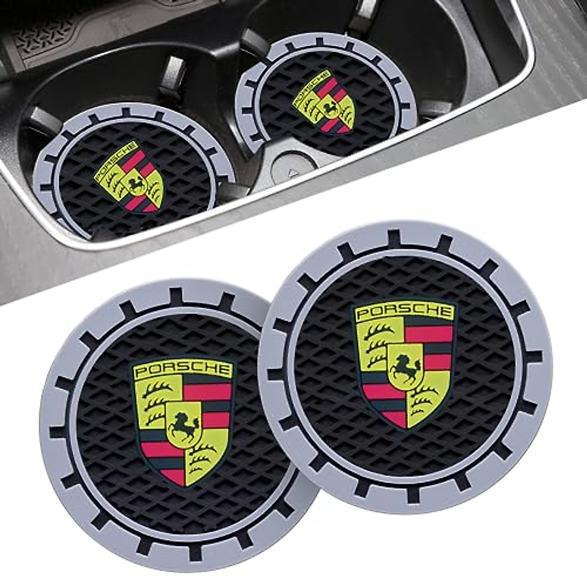 for Porsche 911 718 Taycan Macan Cayman Boxster GT3 Panamera Silicone Non-Slip Car Cup Holder Coasters for car Coasters with Car Interior Accessories 2Pcs