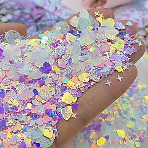 2000 Pieces Mermaid Seashell Party Glitter PVC Table Confetti for Wedding Birthday Party Decoration Celebrations Mermaid confetti,Bridal Shower Valentines Party Decorations (Pink)