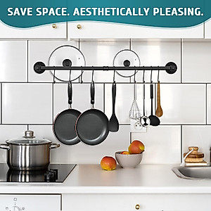 SUJOER 39.4 inch Pot Rack Wall Mounted with 15 Hooks, Hanging Pot Pan Organizer Rack,Utensil Industrial Pipe Hanger,heavy duty Cast Iron Skillet Storage Rail,Cabinet Black Pots and Pans Storage