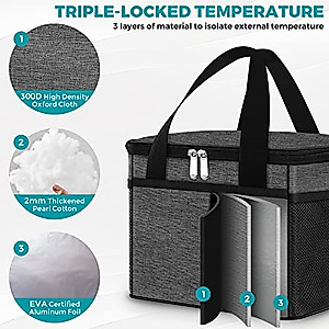9.8L 16Cans Insulated Lunch Bag for Men Women, Reusable Insulated Lunch Box for Adult Men Women, Leakproof Cooler Bag Mens Lunchbox for Adults Work Office Picnic Beach with Shoulder Strap, Grey